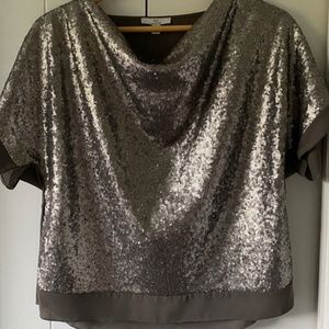 H by Halston | Tops | Halston Sequin Blouse Boxy Top That Hides Bumps ...